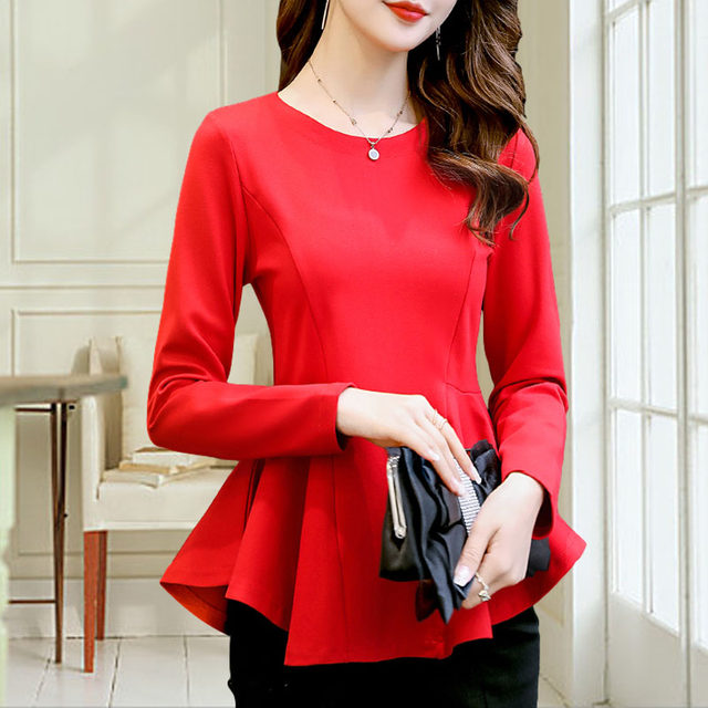 Irregular t-shirt women's summer waist large size round neck ruffle top ...