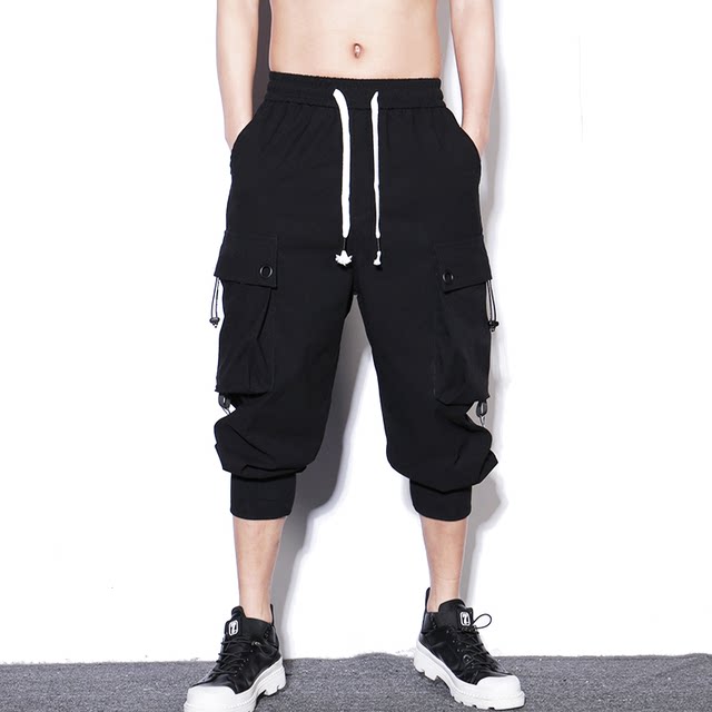 Summer cropped pants men loose thin style work pants drooping small ...