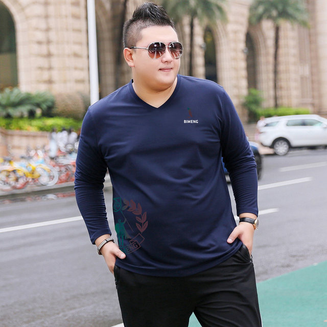 Bimont large size men's autumn loose casual long-sleeved T-shirt fat ...