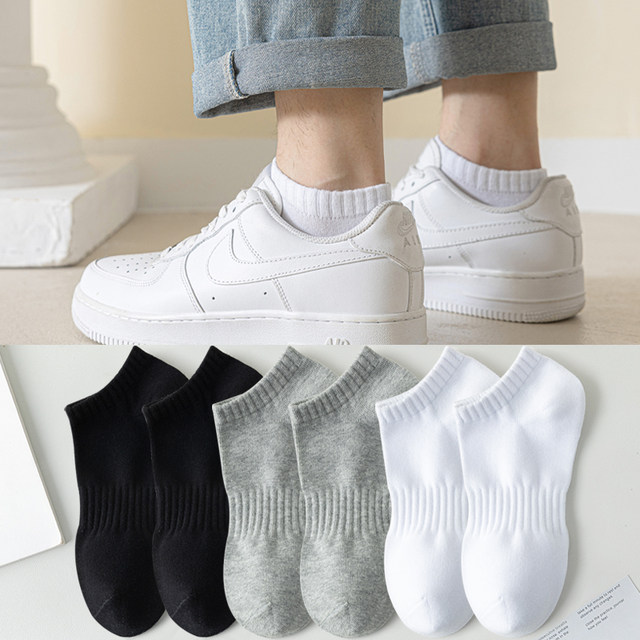 White socks, men's socks, pure cotton autumn and winter men's boat ...