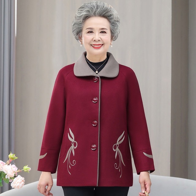 Senior women's jacket spring top woolen jacket grandma clothes fat plus ...