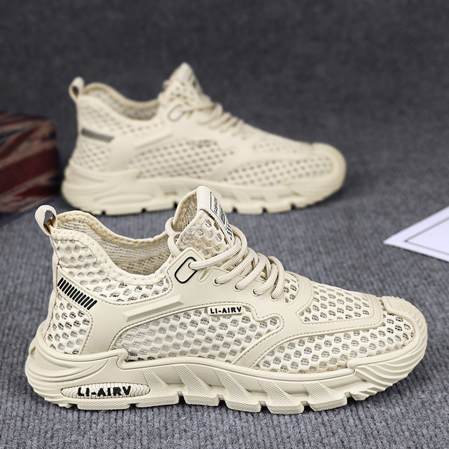 Sports shoes for men, summer, breathable mesh, thin, hollow mesh shoes, men's work lightweight ...