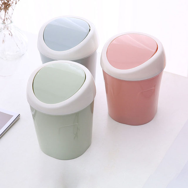 Desktop trash can home living room plastic trumpet covered mini table ...
