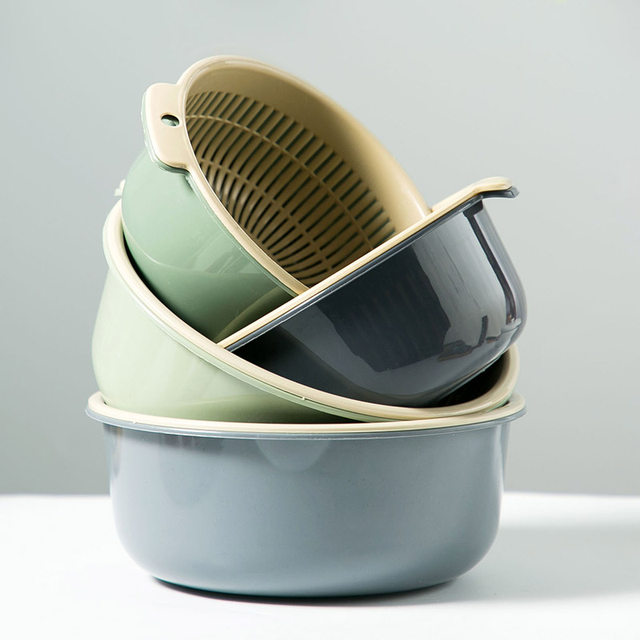 Double-layer hollow fruit basin, fruit washing basket, household fruit ...