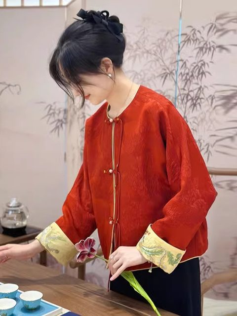 New Chinese red jacket, the national wind ones, buckle embroidered New ...