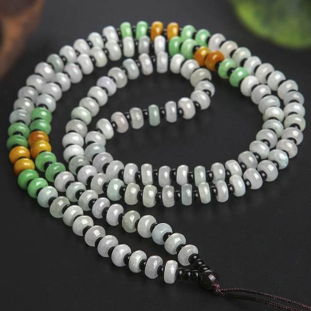 Pendant rope natural Burmese jade three-color abacus bead chain lanyard ...