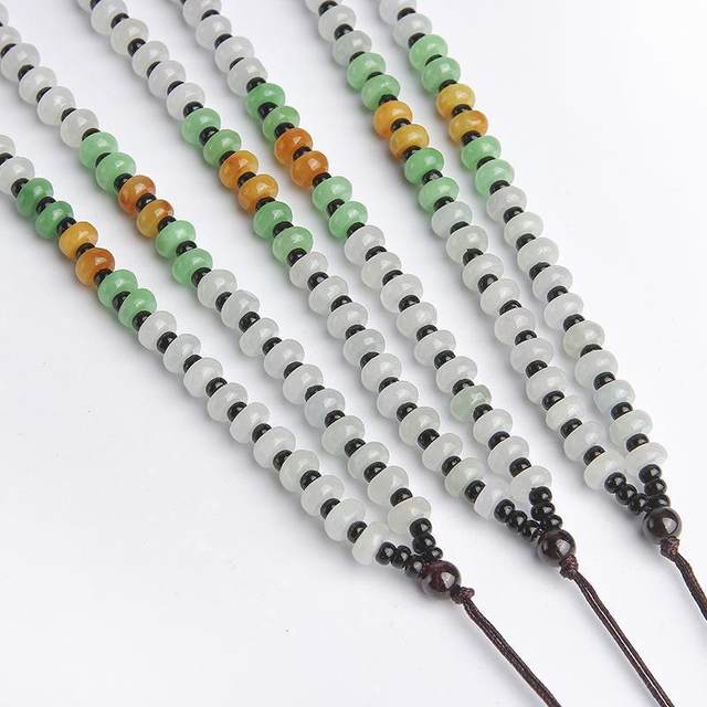 Pendant rope natural Burmese jade three-color abacus bead chain lanyard ...