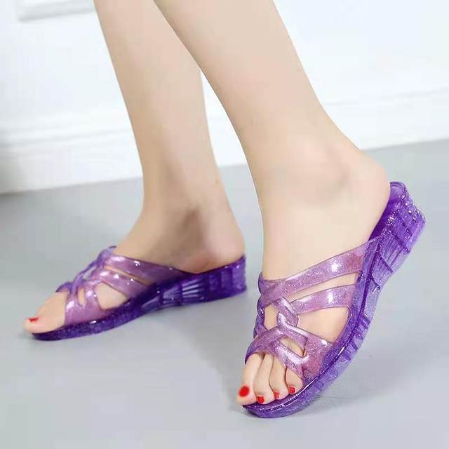 Summer crystal mid-heeled plastic sandals for women, transparent wedge ...