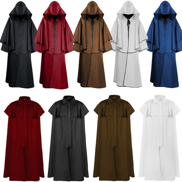 Solid color hooded robe, retro mage cloak, medieval magician hooded ...
