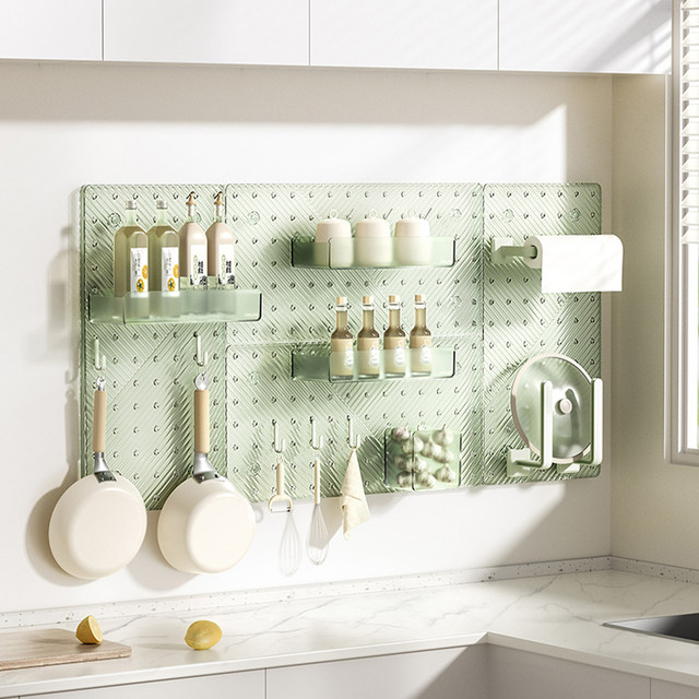 Kitchen hole board wall rack shelf pot seasoning storage rack punch ...