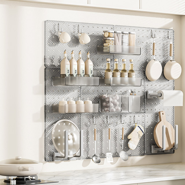Kitchen hole board wall rack shelf pot seasoning storage rack punch ...