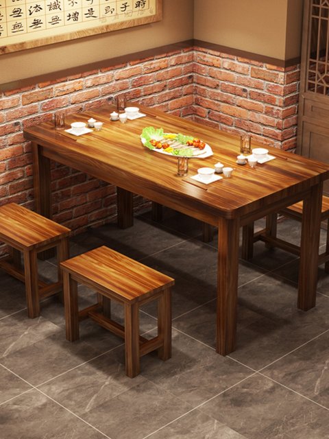 Solid wood carbonized hotel table and chair combination noodle ...