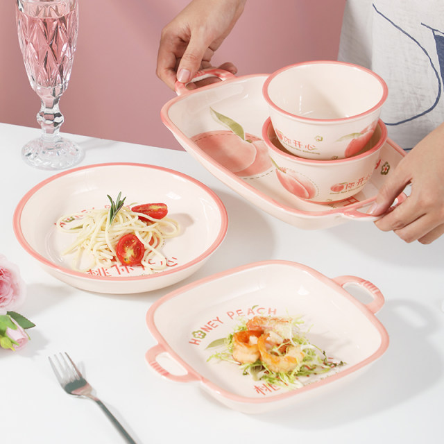 Underglaze color ceramic bowls and plates tableware set combination ...