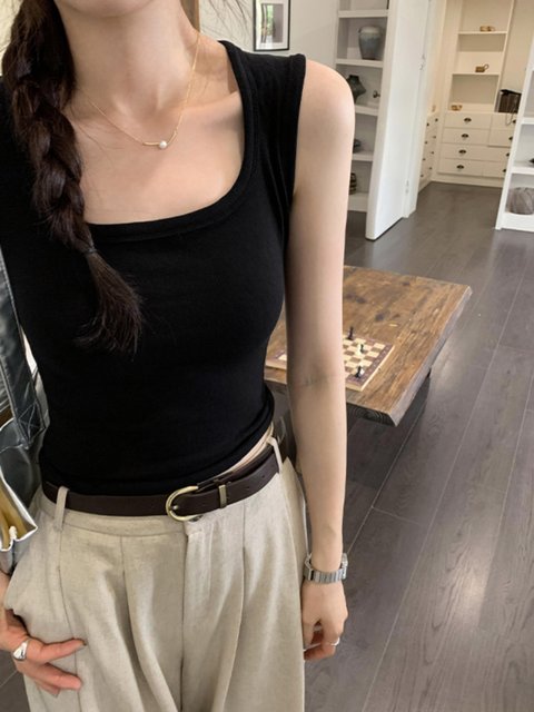 Designed pink square neck sleeveless top for women 2024 new summer ...