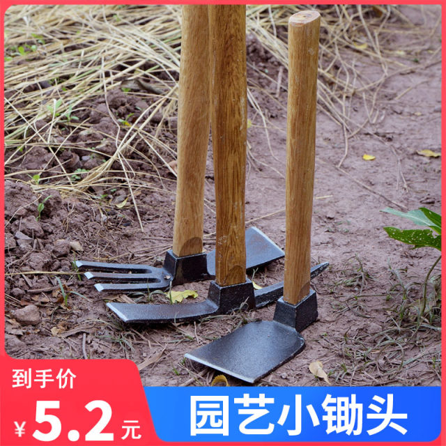 Flower hoe, grass hoe, nail rake, wooden handle, small hoe, garden farm ...