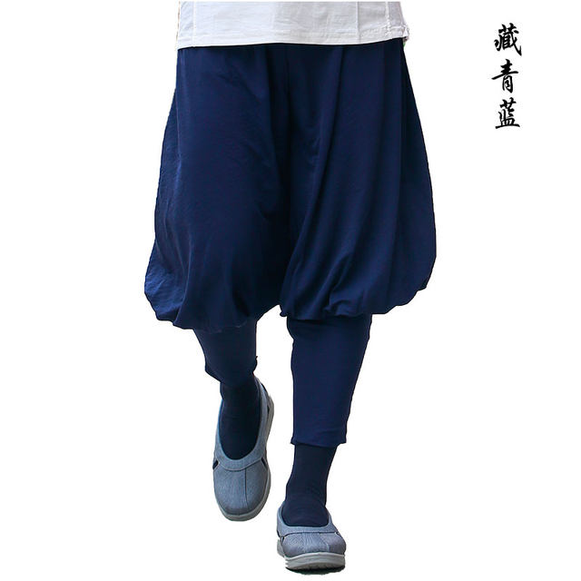 Xiafan Ice Silk Cotton Hemp Elastic Monk Pants Free Leggings Men's and ...