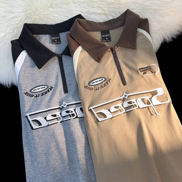 American retro color-blocked lapel Polo shirt super hot top design ...