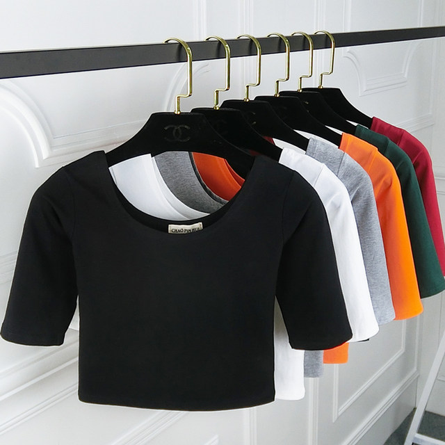 Short -navel T -shirt Female spring and summer new cotton cotton cotton ...