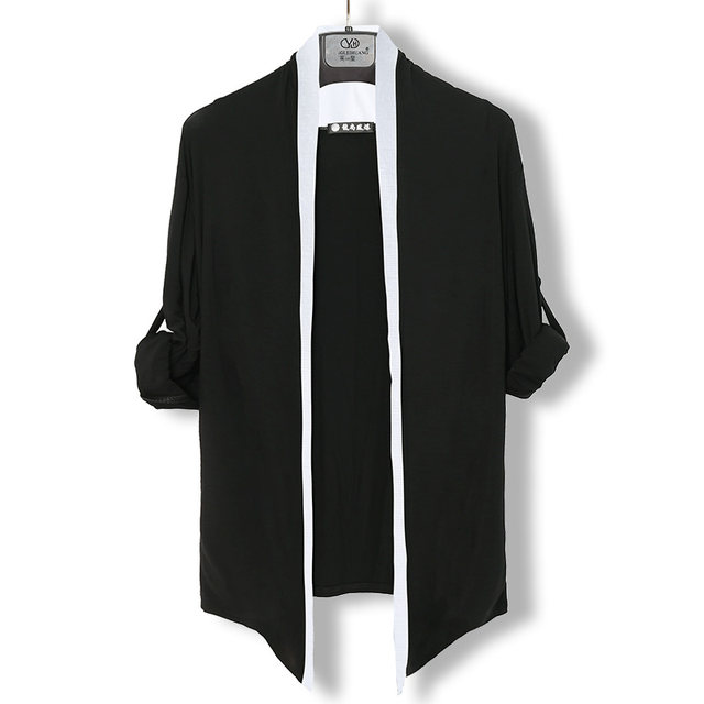 Summer long-sleeved cardigan mid-length thin cape Korean version slim ...