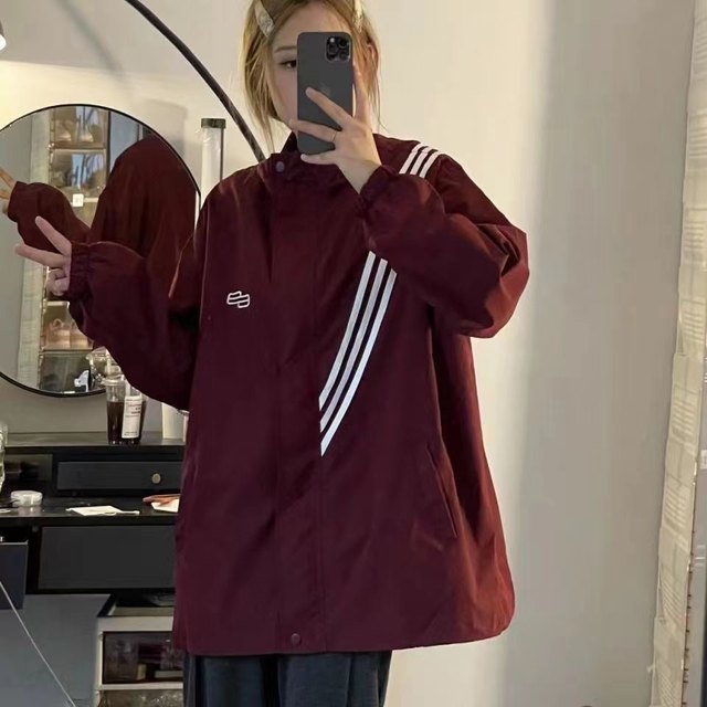 American retro stitching stand -up collar three -way barbar striped ...