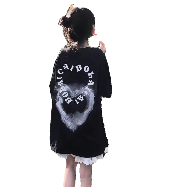 Guo Chao brand American high street smoke love love pure cotton short ...