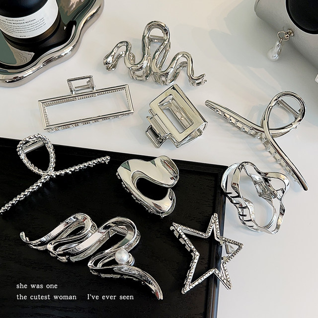 2024 New Silver Metal Shark Clip Hair Clip Women's Back Hair Clip Large ...