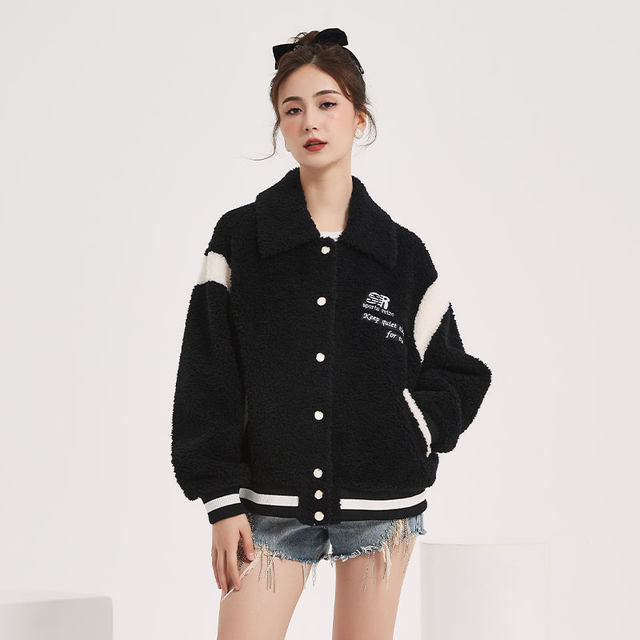 Moxuan imported all-wool lambswool jacket Korean style fashionable sheep shear baseball jacket ...