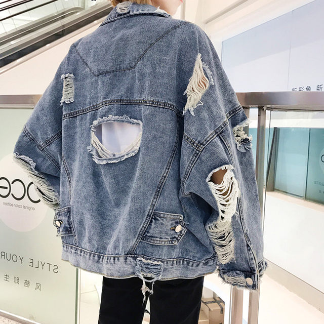 Ripped denim jacket men's Korean style student handsome clothes trendy ...
