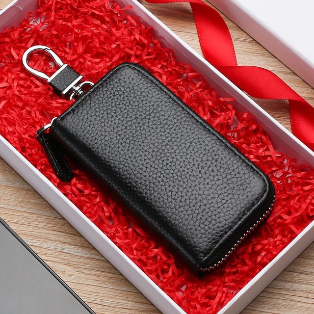 Key bag female leather Korean keychain lady leather waist hanging coin ...
