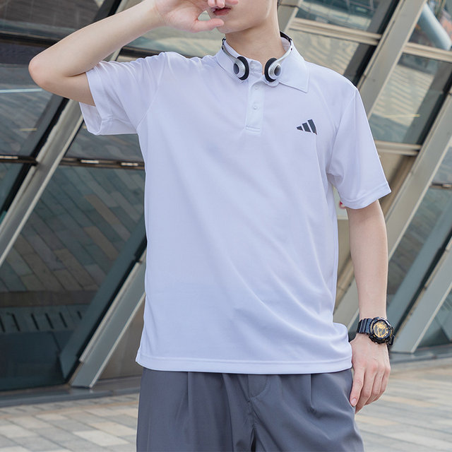 Adidas short-sleeved men's summer new sports casual quick-drying lapel ...