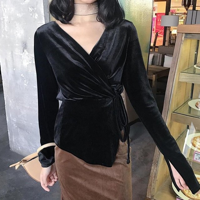 Gold velvet top women's coat long-sleeved style spring and autumn thin ...