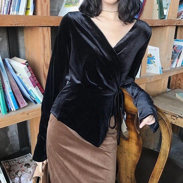 Gold velvet top women's coat long-sleeved style spring and autumn thin ...