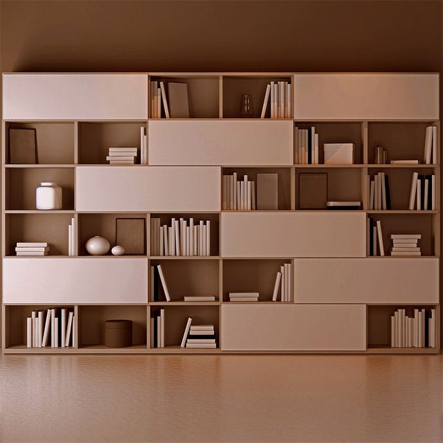 Study office background wall 3D three-dimensional high-end bookcase ...