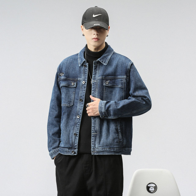 Autumn and winter multi-pocket denim jacket for men, trendy ...