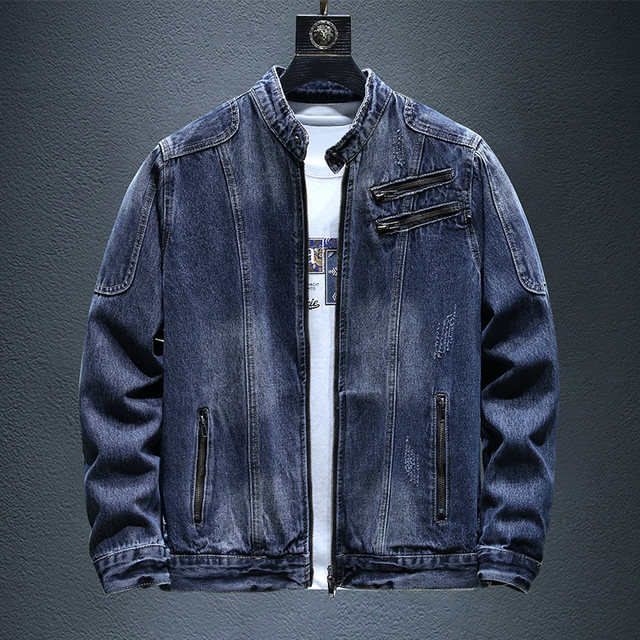 High-end retro workwear denim jacket men's trendy large size jacket ...
