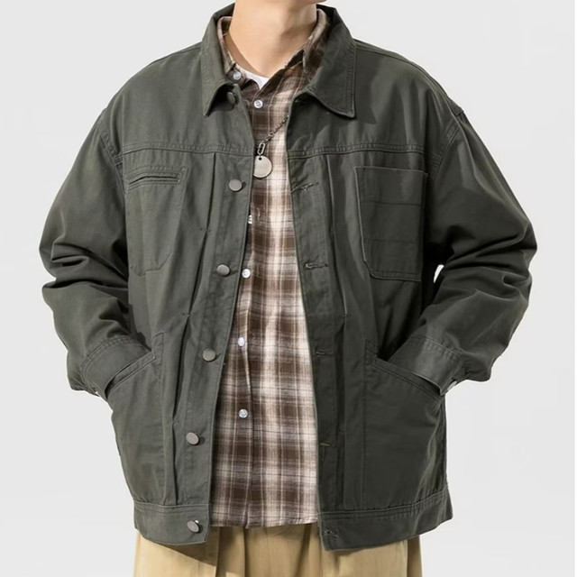 Spring and Autumn Khaki work jacket men's wear-resistant denim work ...