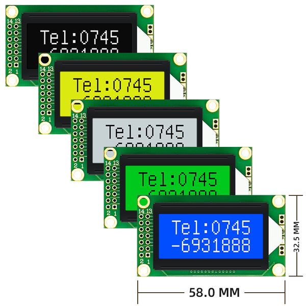 Factory 0802A Character LCD Screen - 5V Blue And Yellow HJ0802ZFA Dot Matrix Character COB ...