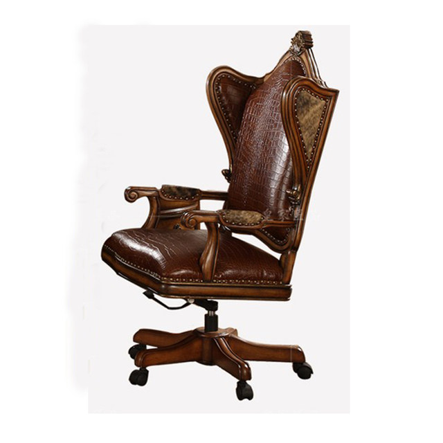 European boss chair solid wood American office chair household leather ...
