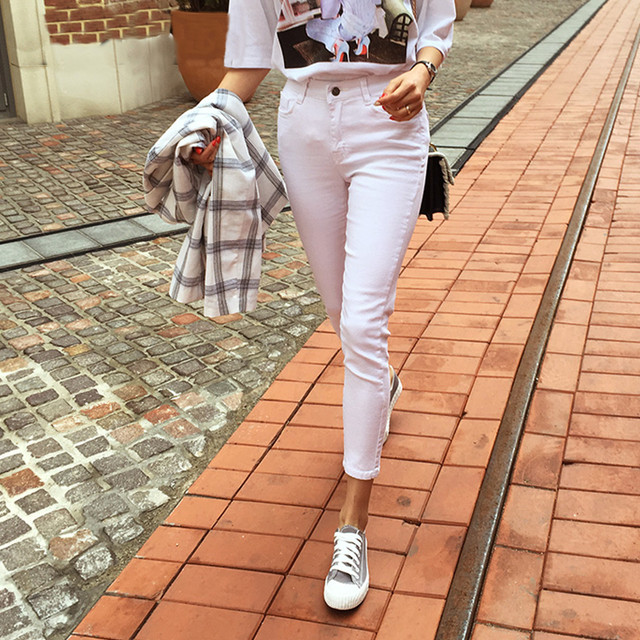 High waist white jeans women's autumn and winter new style plus velvet ...