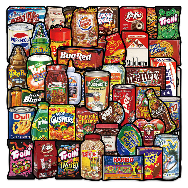 48 American food packaging cartoon notebook stickers mobile phone ...