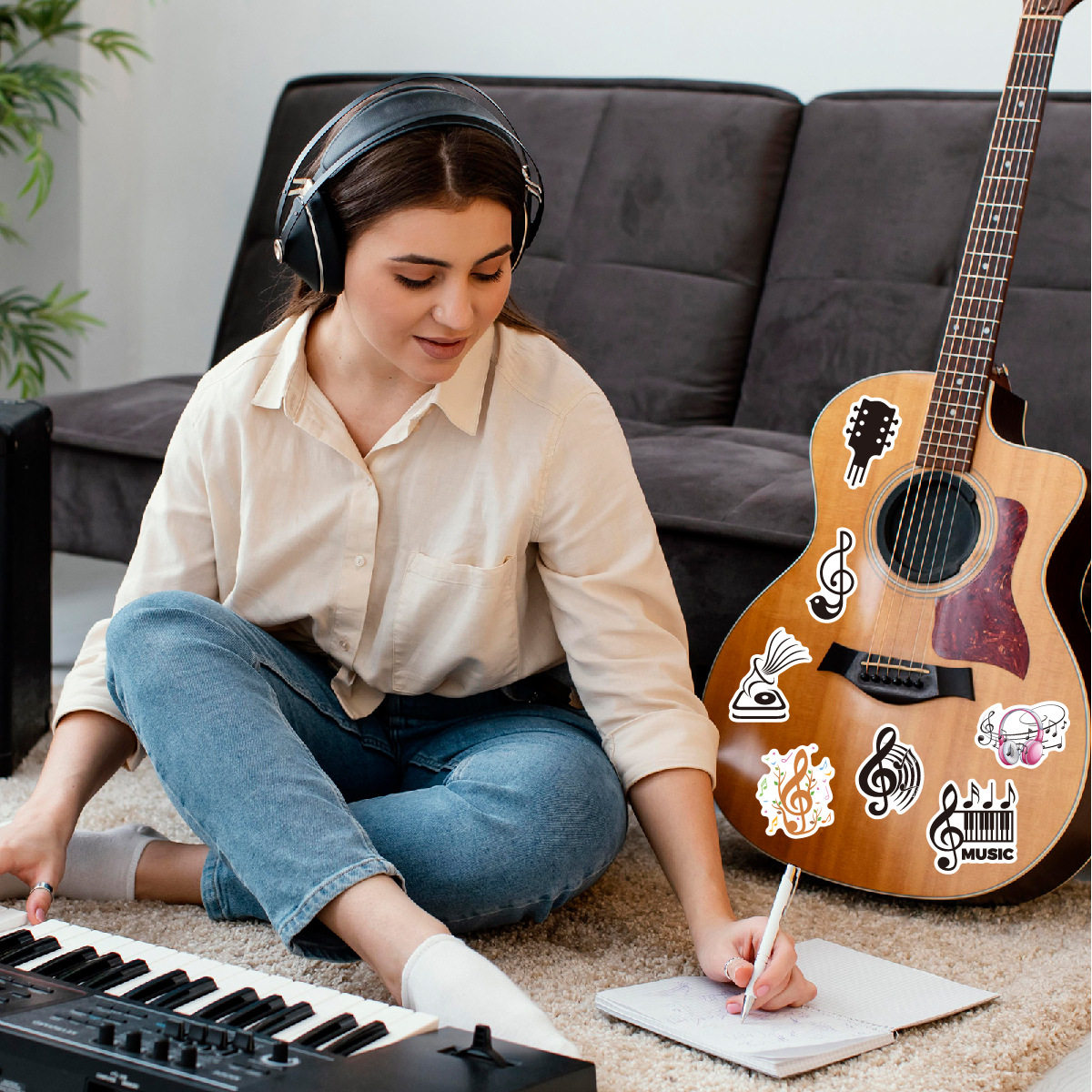 50 musical note cartoon creative stickers laptop water cup guitar ...