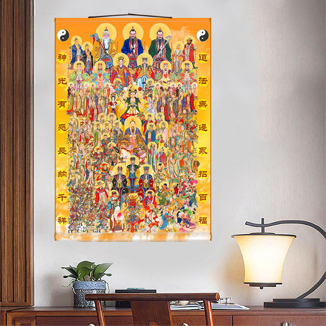 Three -foot three -scroll hanging paintings full -hall Buddha ...