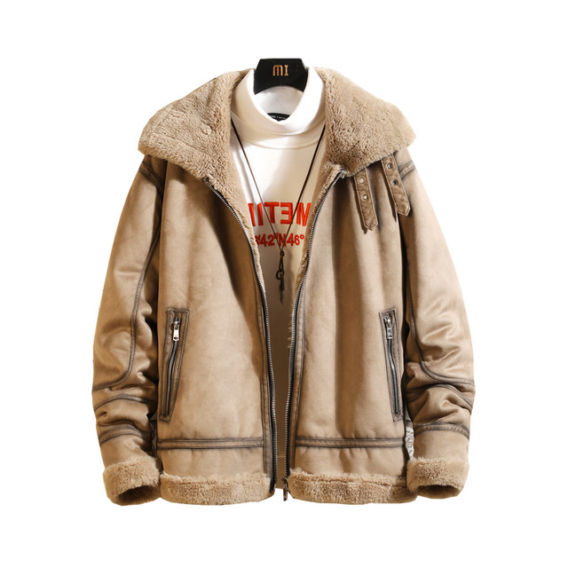 Fur integrated men's winter large size velvet thickened leather jacket ...