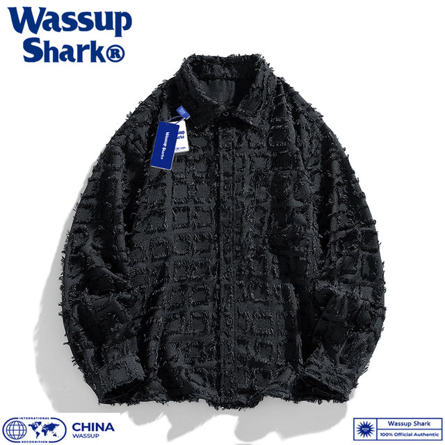 WassupShark Japanese fringed plaid long-sleeved shirt for men in autumn ...