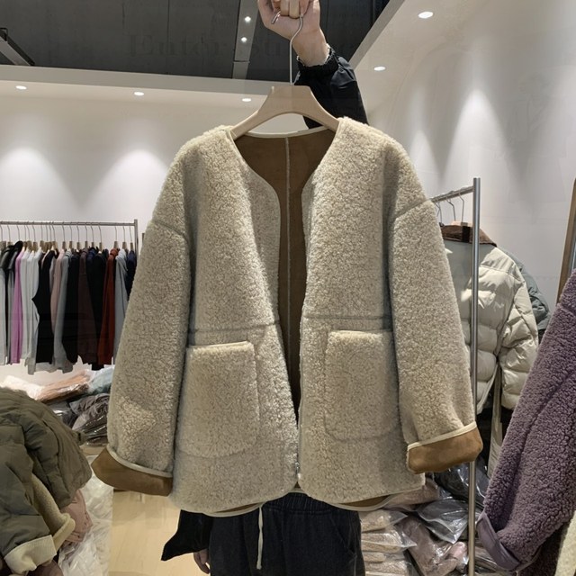 European large pocket round neck jacket for women in winter new high ...