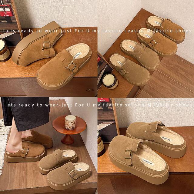 Thick bottom retro Bolken slippers Female big size hairy piercing plus ...