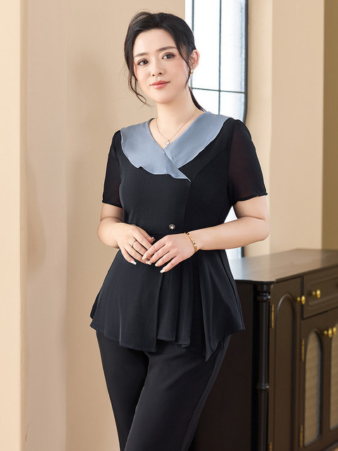 Aipu plus size women's clothing 2024 summer new fat mm slim shirt thin short-sleeved age ...