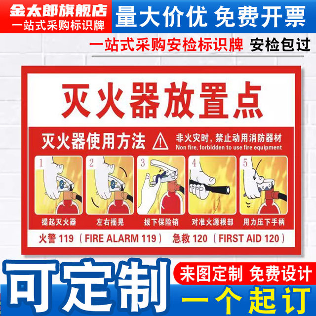 Fire extinguisher placement point sticker sign storage point fire ...