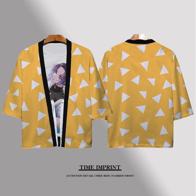 Tomioka Giyu Shirt Lapel Short Sleeve Loose Haori Demon Slayer Top Men ...