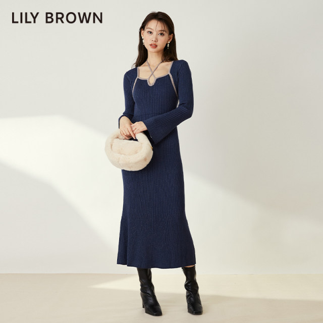 LILYBROWN autumn and winter retro halterneck slim contrast strap dress ...